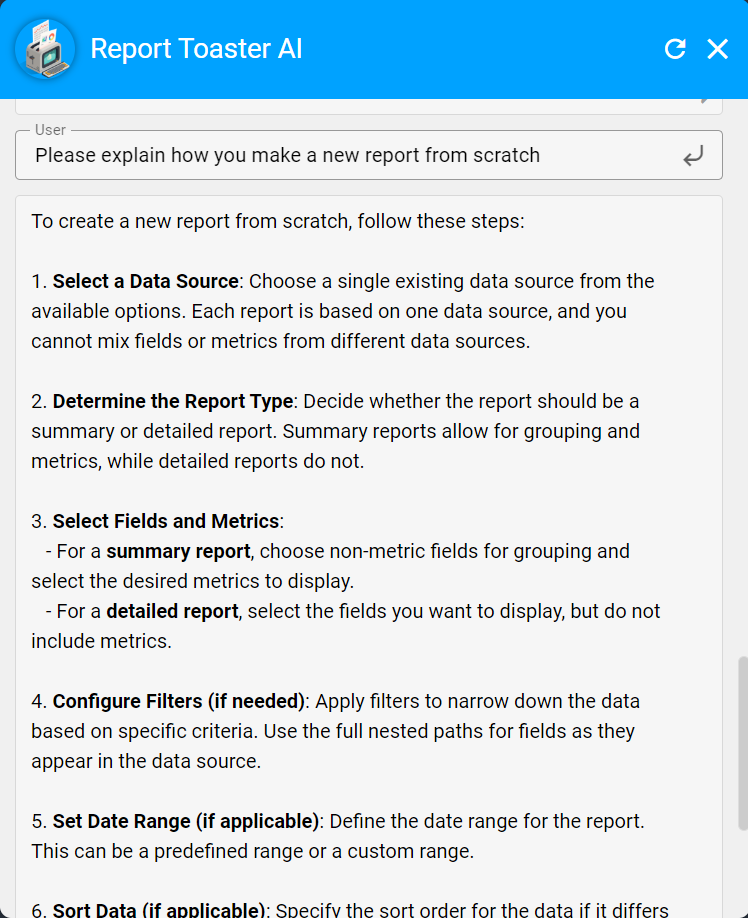 How to Use the Report Toaster AI Assistant